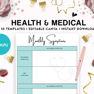 10 Editable Canva Health & Medical Planner Templates for Journal, Canva ...