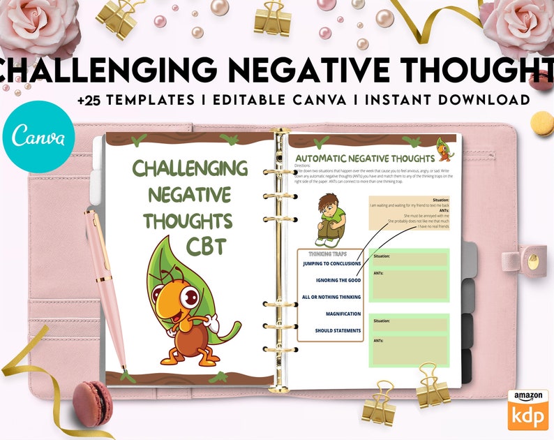 Challenging Negative Thoughts, CBT Editable Templates Worksheets, Self ...