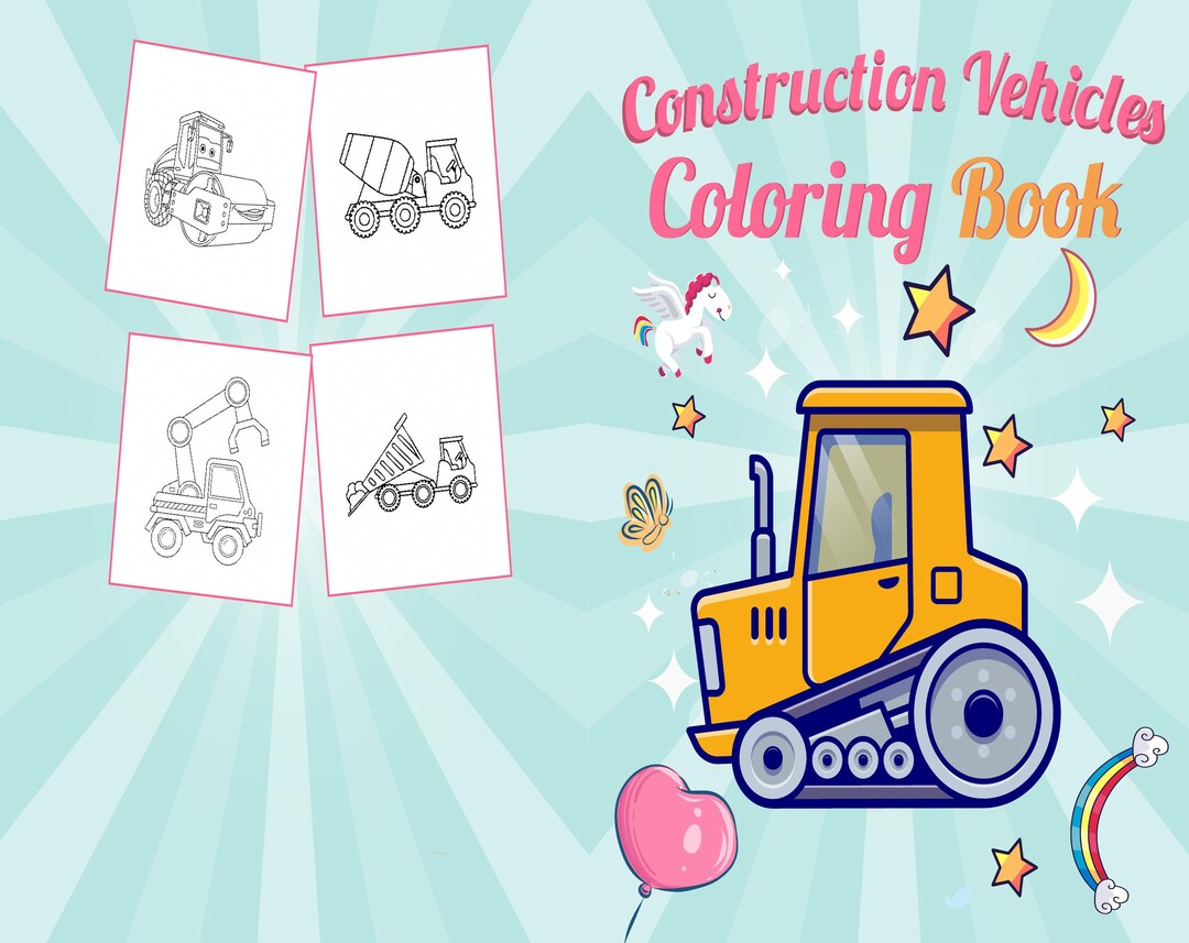 Construction Vehicles Coloring Book for Kids, 8,5x11 Printable PDF File ...