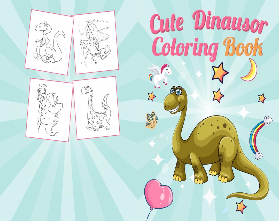 Cute Dinosaur Coloring Book for Kids, 8,5x11 Printable PDF File Kids ...