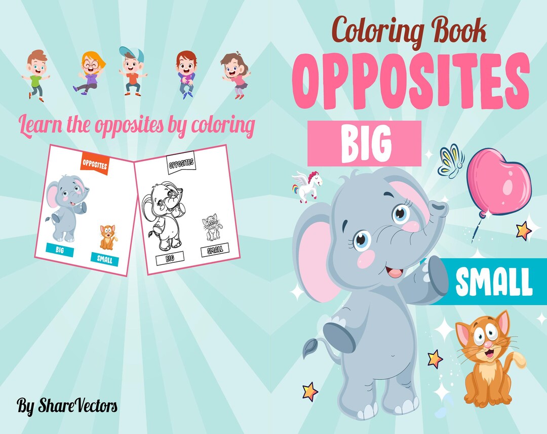 Opposites Coloring Book Activity Book PDF File 8.5x11 Inch for Kids ...