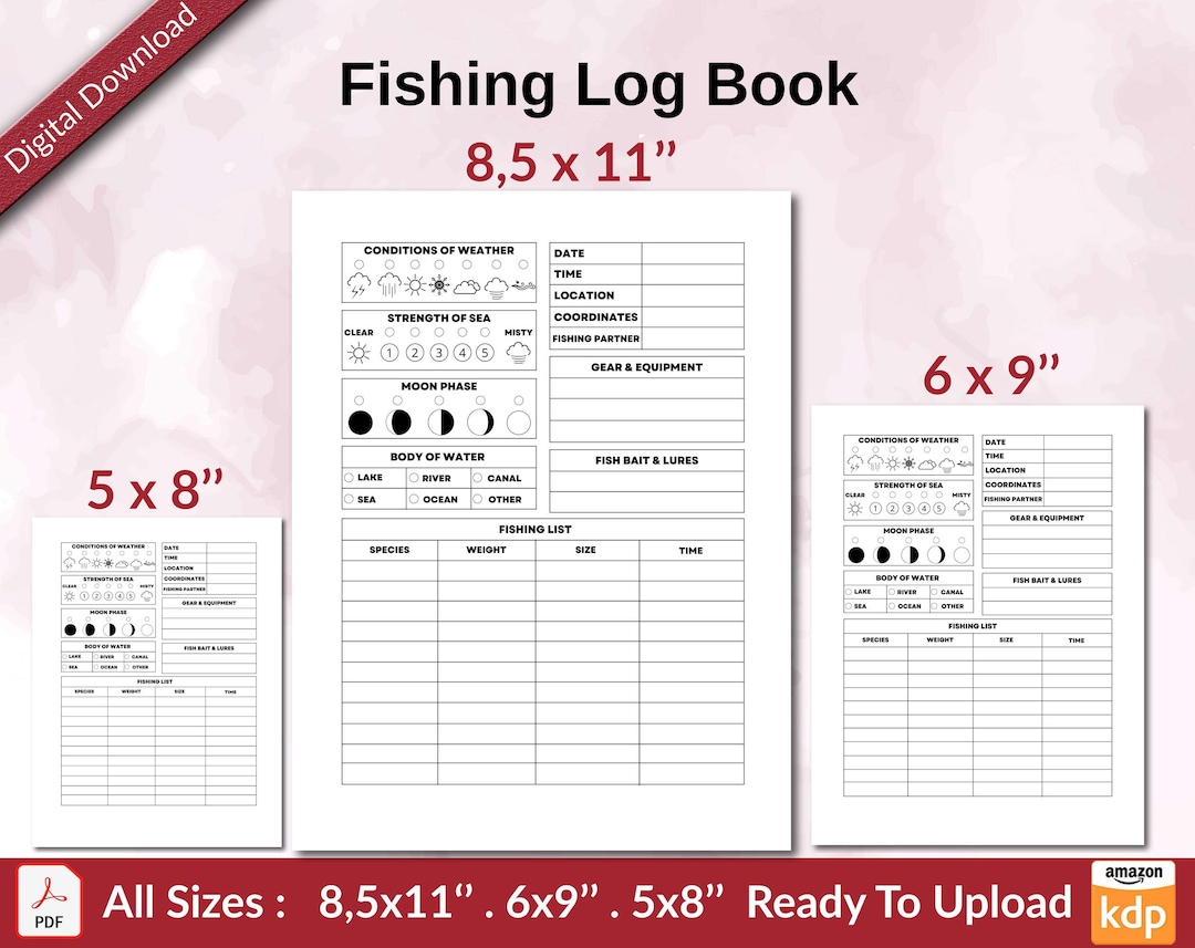 Fishing Log Book 120 Pages Ready to Upload PDF Used as Low Content ...
