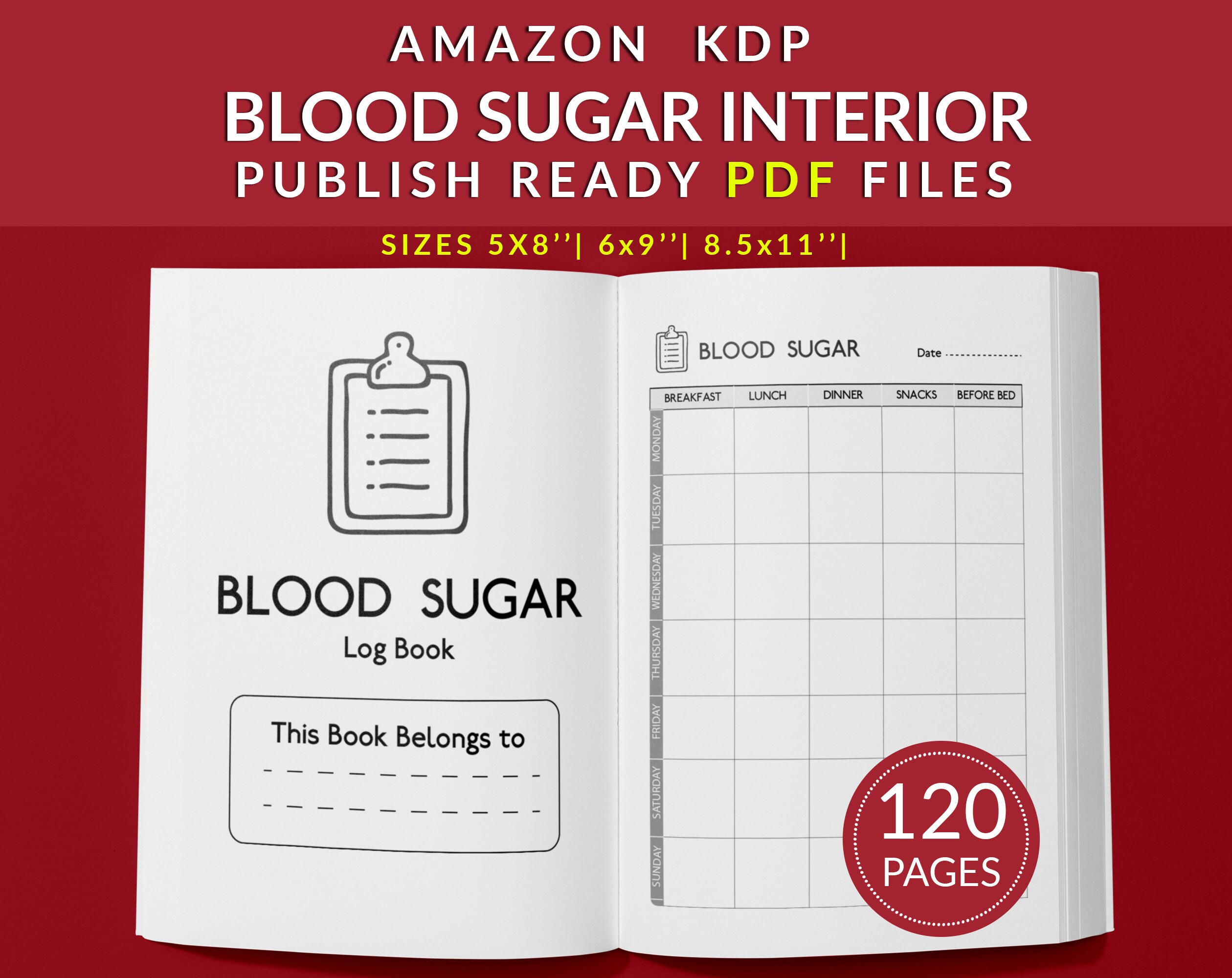 Blood Sugar Log Book 120 Pages, KDP Template (PDF) - Etsy