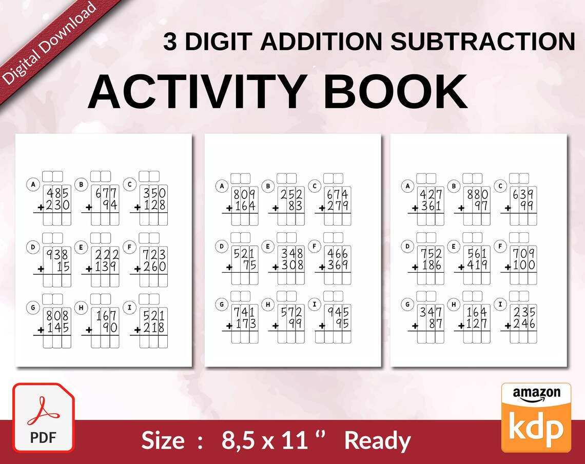 3 Digit Addition Subtraction Activity Book PDF File 8.5x11 - Etsy
