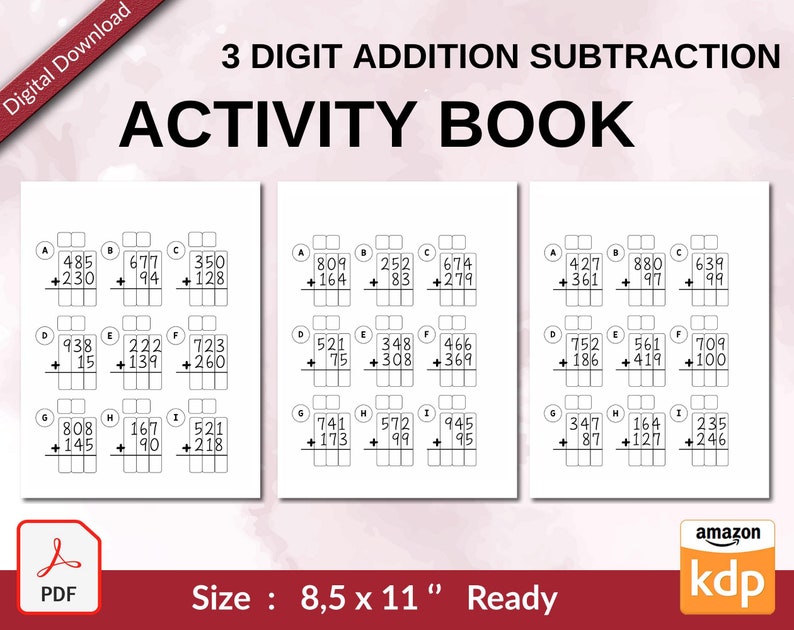3 Digit Addition Subtraction Activity Book PDF File 8.5x11 Inch for ...