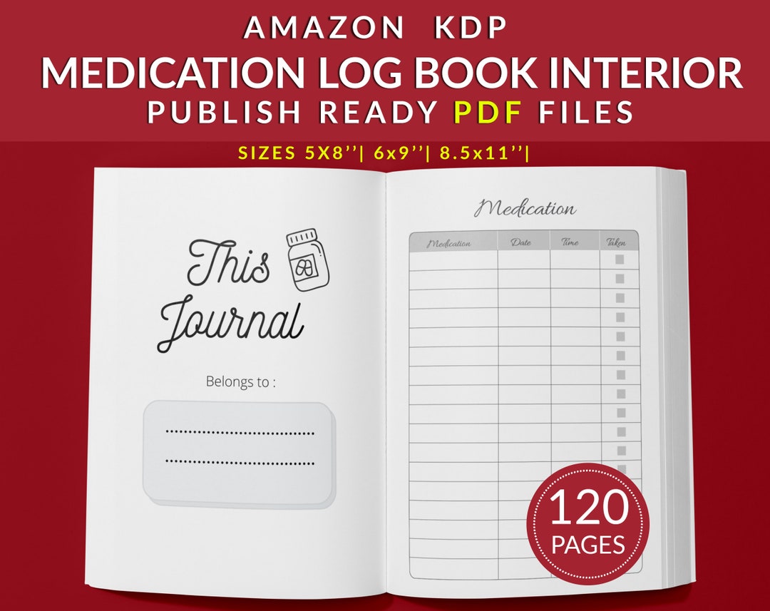 Medication Log Book 120 Pages Ready to Upload PDF Commercial Use Low ...