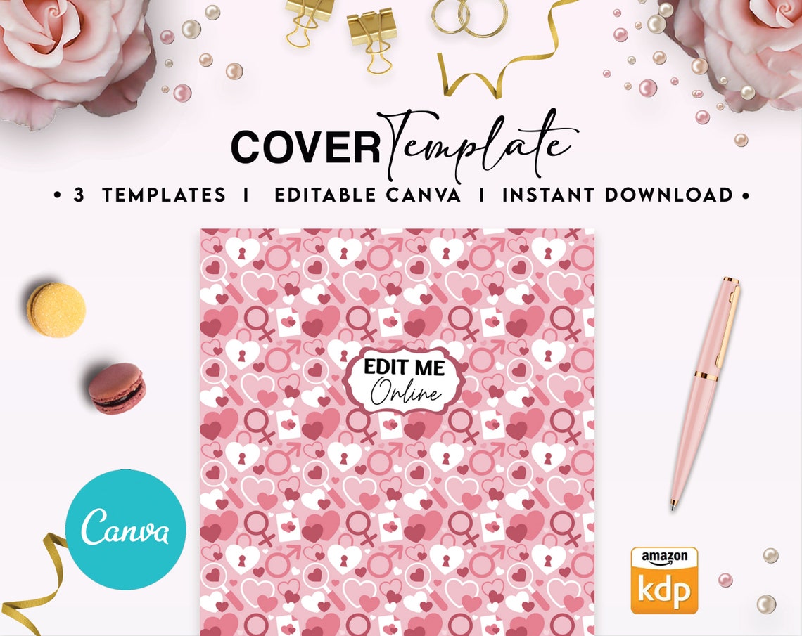 Hearth Pattern Girl Pink Book Cover Template Bundle Canva - Etsy