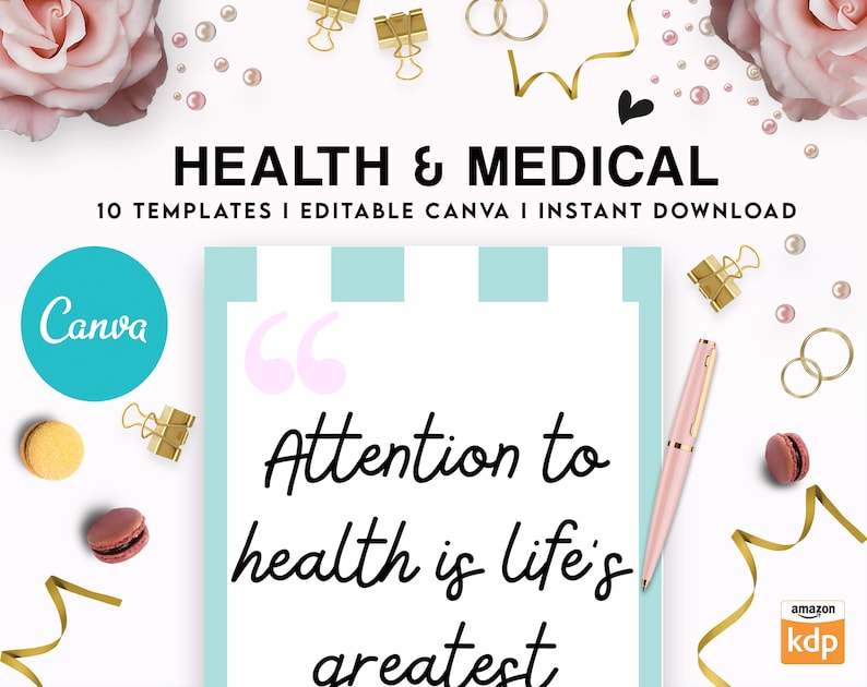 10 Editable Canva Health & Medical Planner Templates for Journal, Canva ...