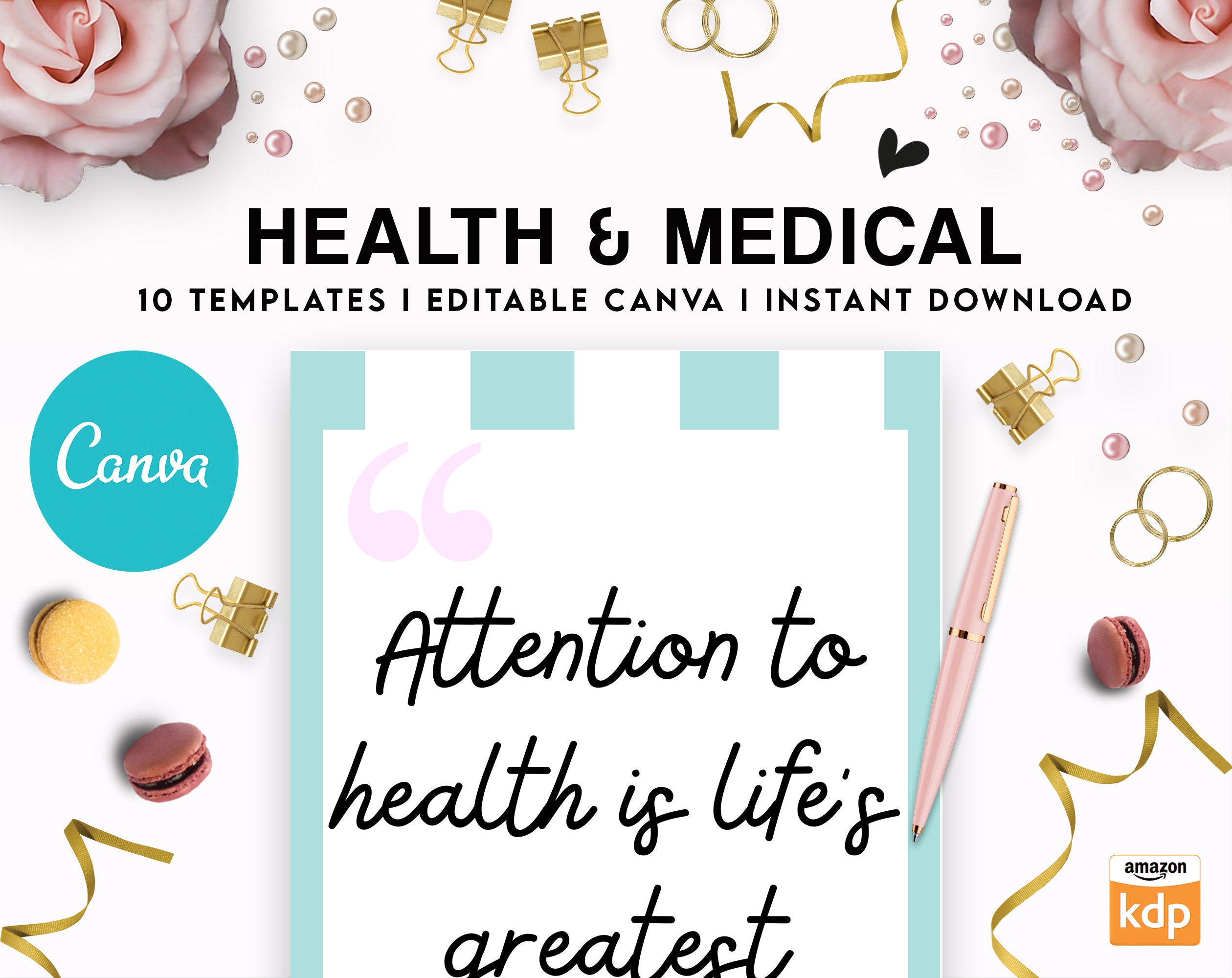 10 Editable Canva Health & Medical Planner Templates for Journal, Canva ...