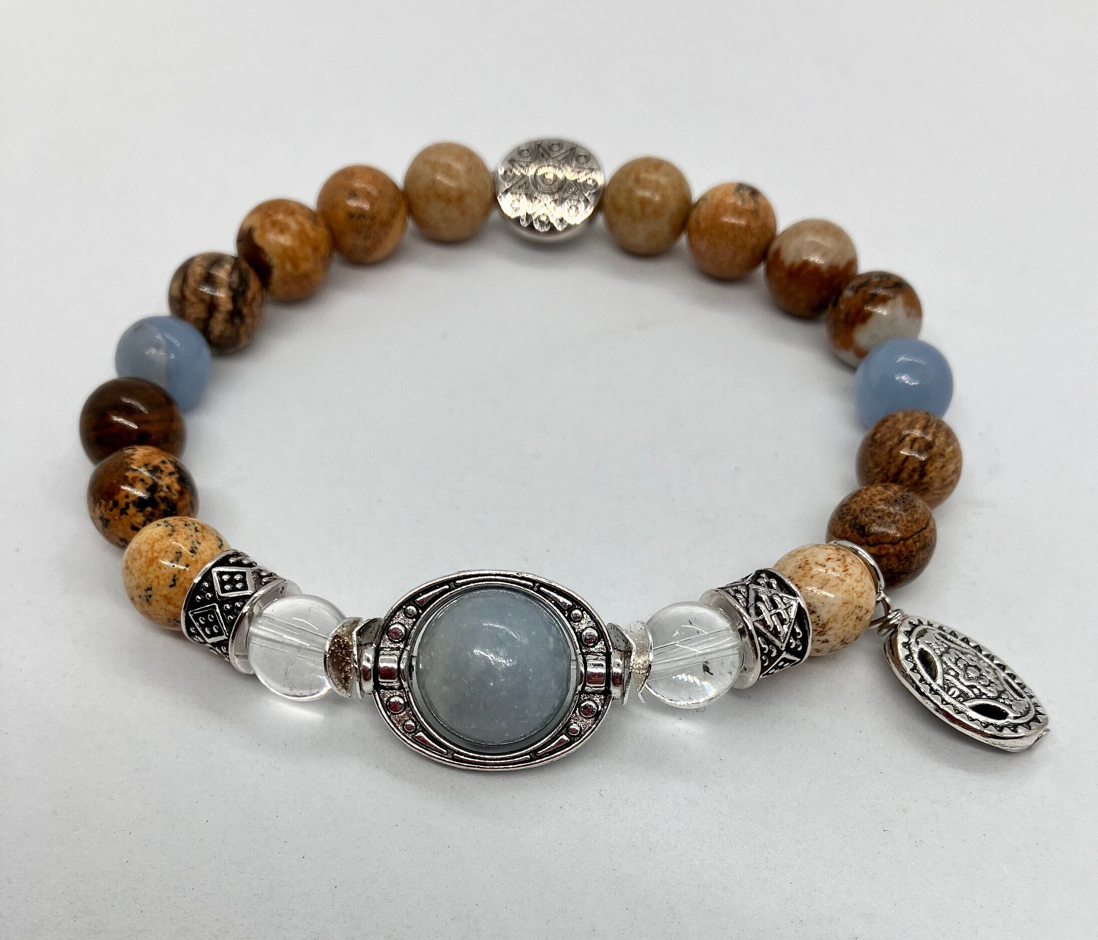 Earth Healing Earth Angel 8mm Angelite, Clear Quartz and Picture Jasper ...