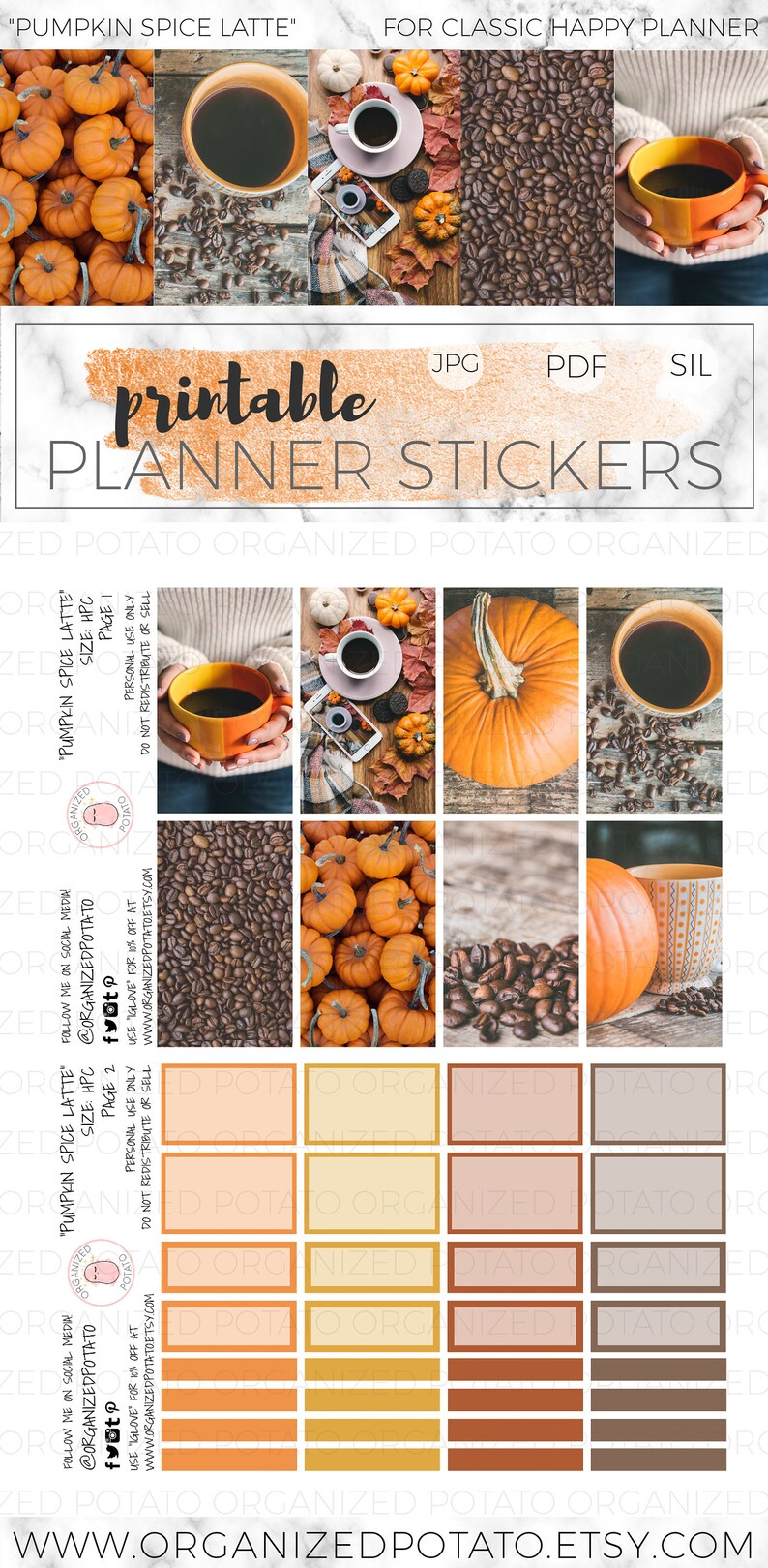 Pumpkin Spice Latte Printable Weekly Kit for Classic Happy | Etsy