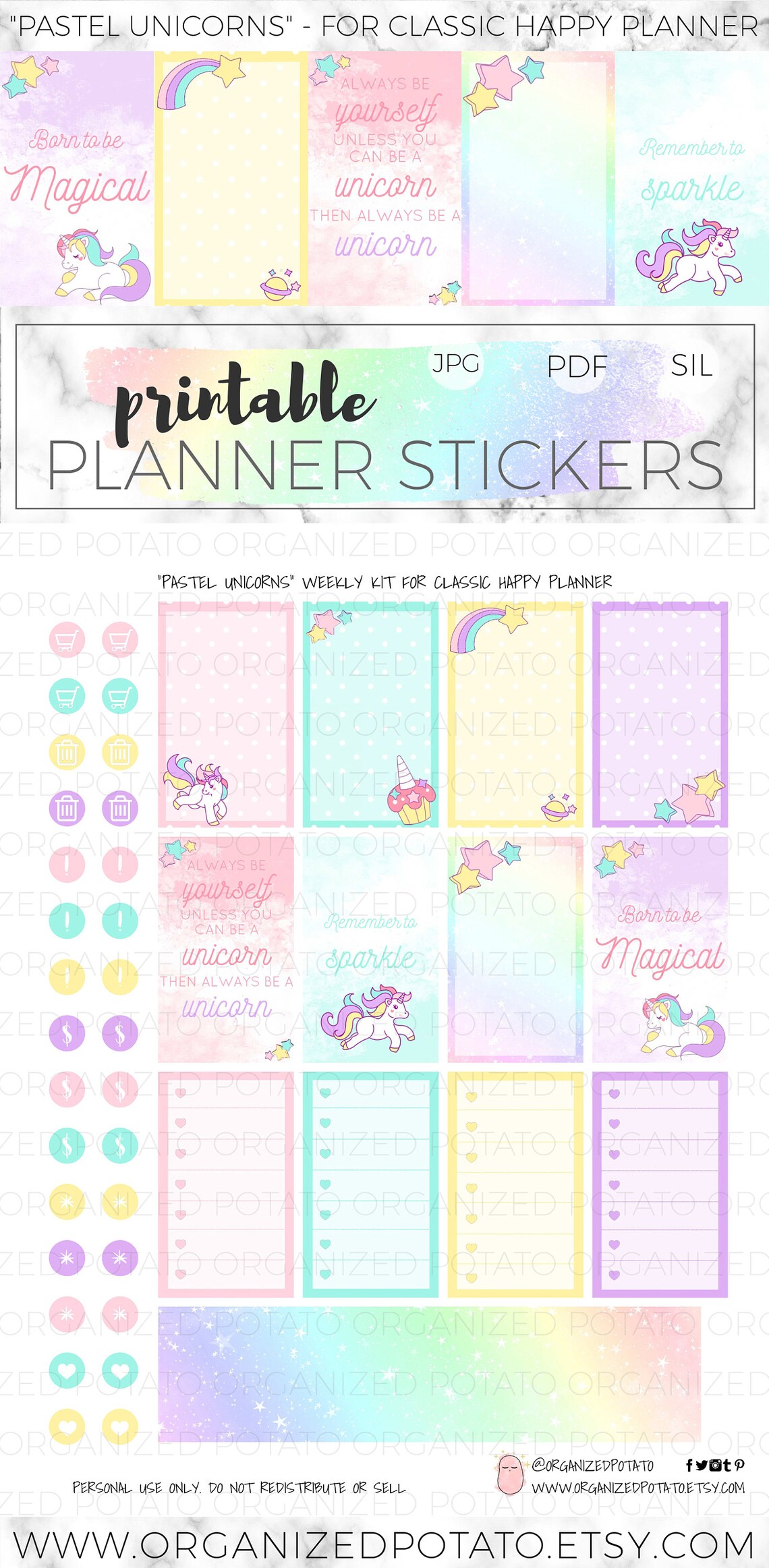 Pastel Unicorns Classic Happy Planner DIY Printable Planner | Etsy