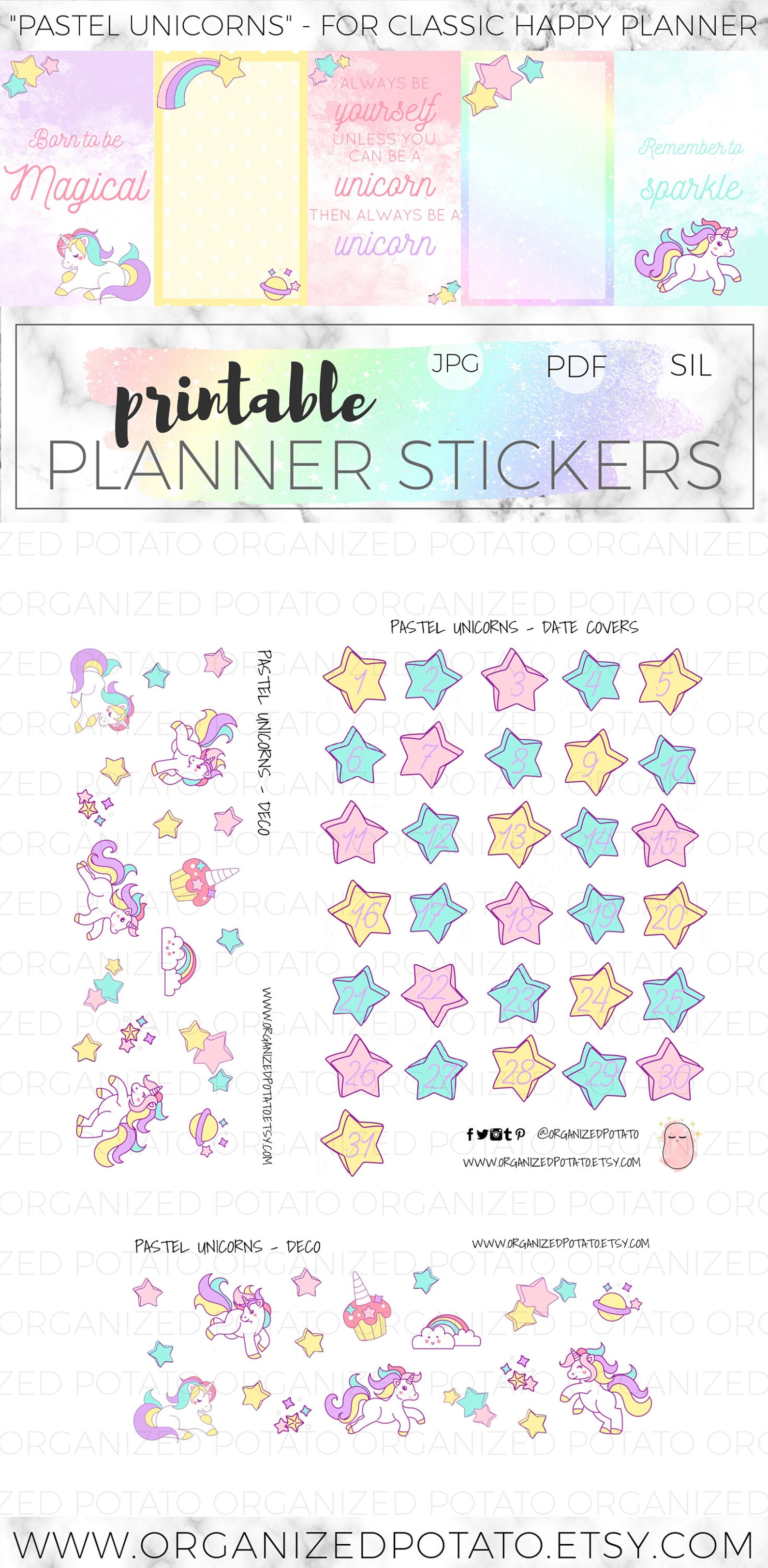 Pastel Unicorns Classic Happy Planner DIY Printable Planner | Etsy