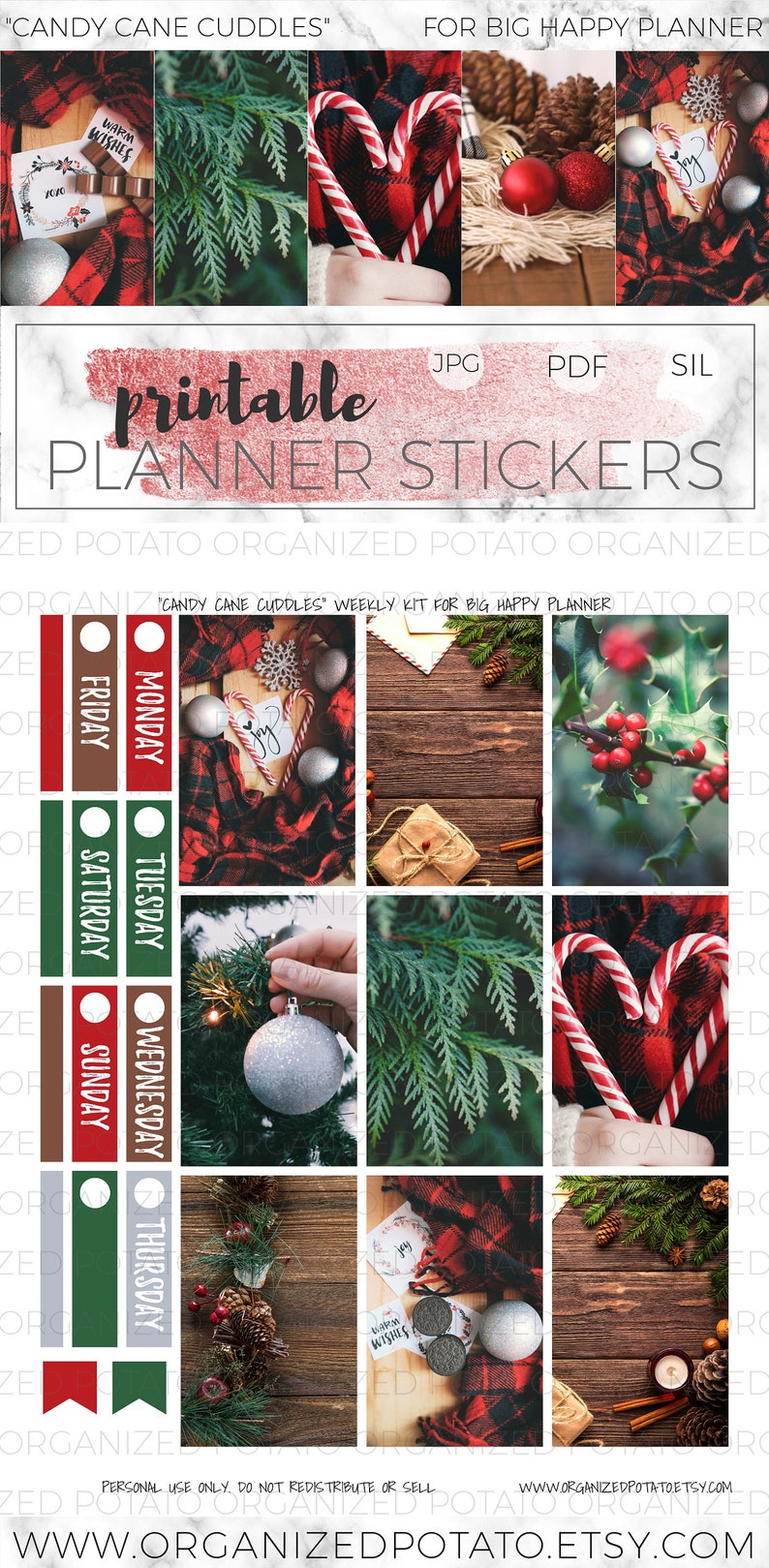 Candy Cane Cuddles Printable Planner Stickers for Big Happy | Etsy