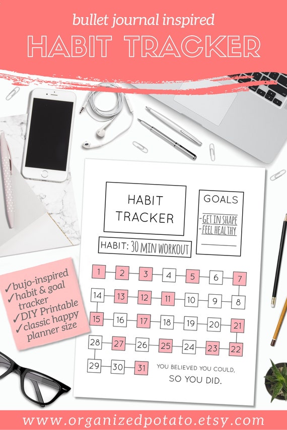 Paper Calendars & Planners Habit Tracker Printable Goal Planner Circle ...