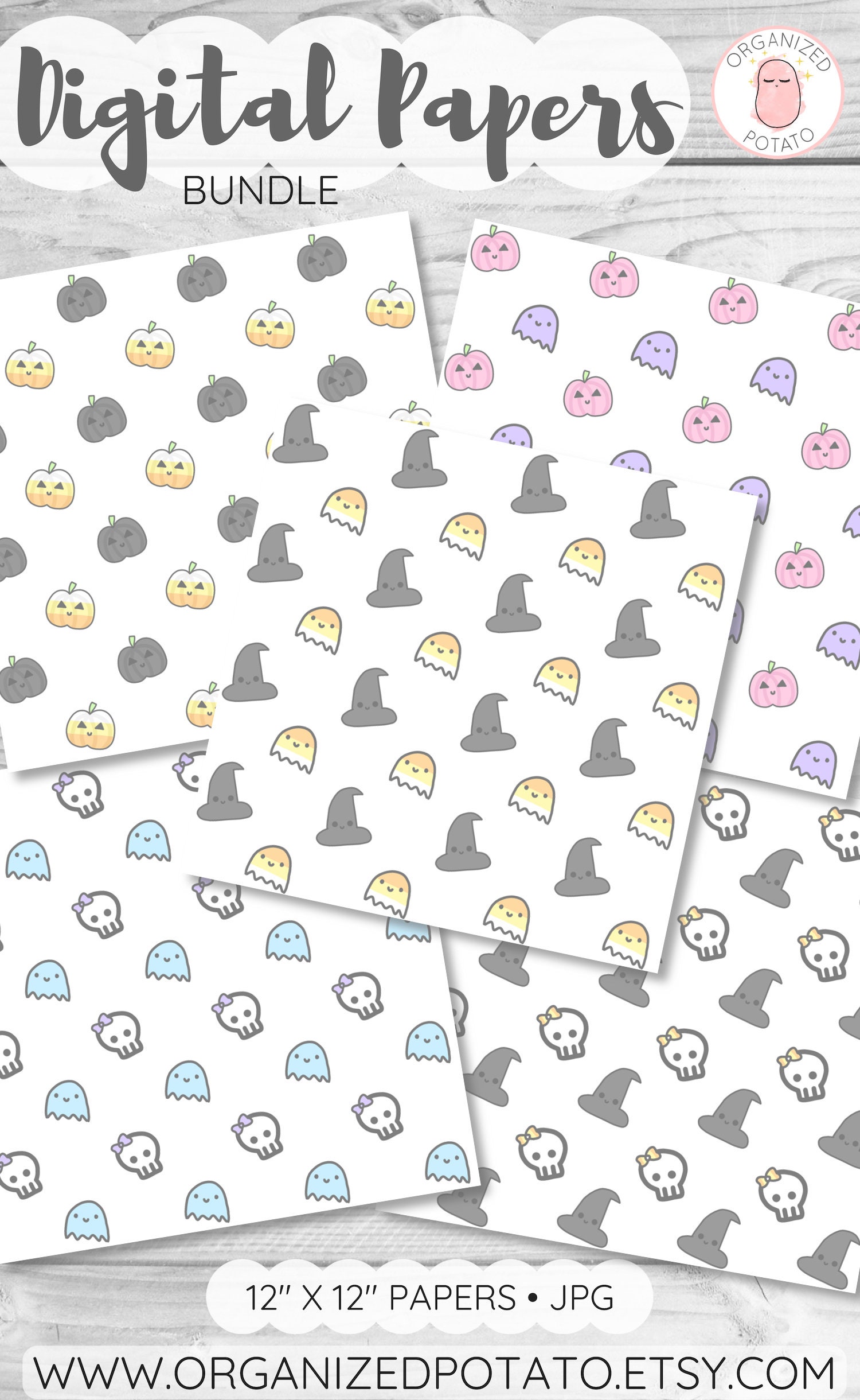Kawaii Halloween Digital Paper Bundle Set of 10 Papers for | Etsy