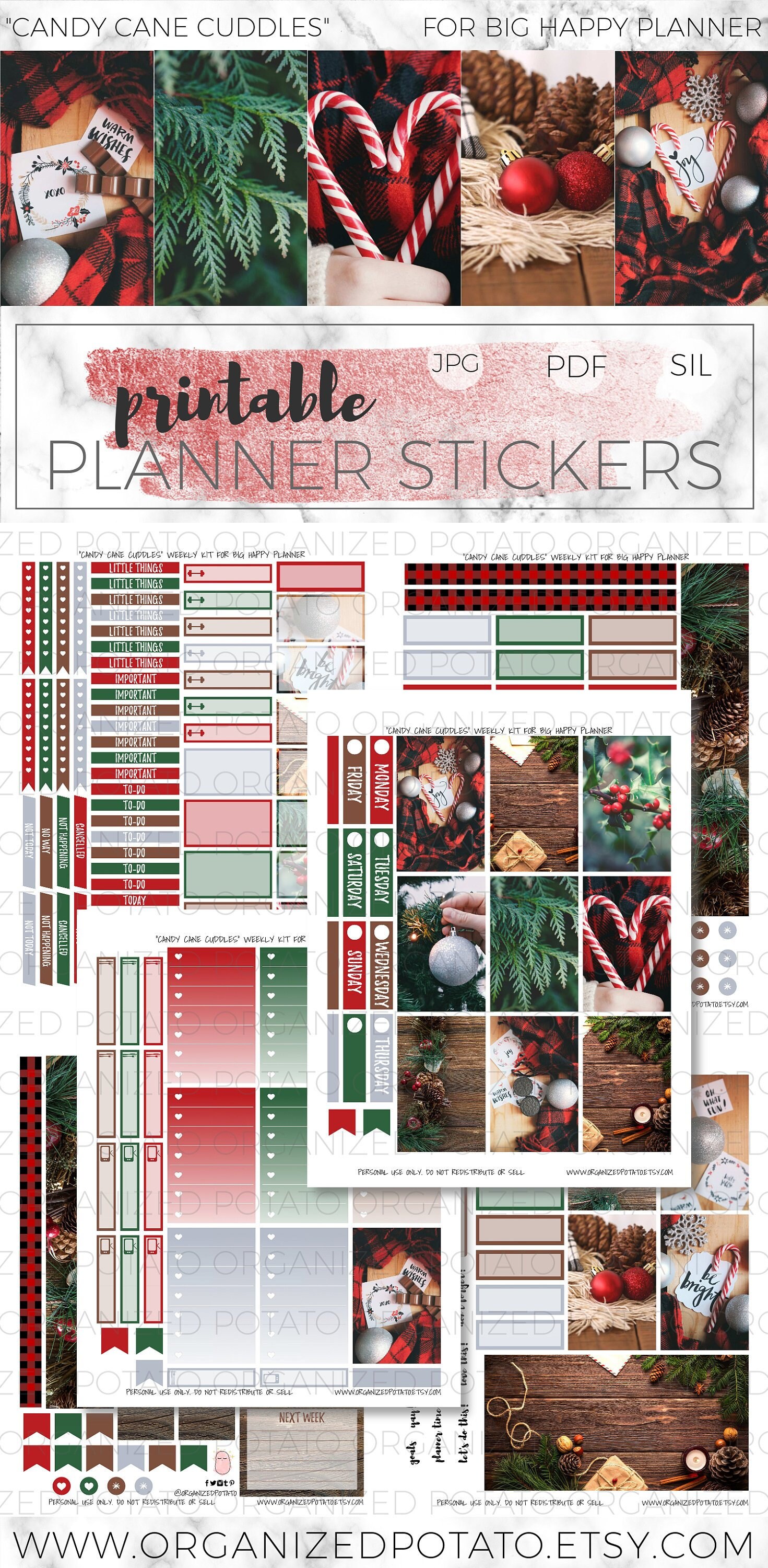 Candy Cane Cuddles Printable Planner Stickers for Big Happy | Etsy