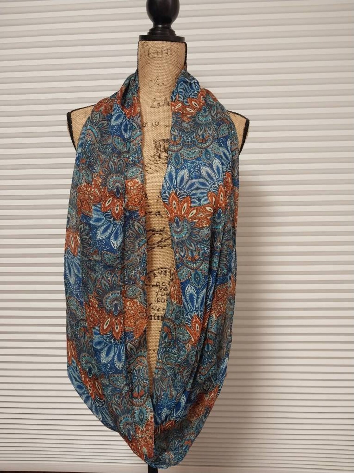 Beautiful Oversized Vintage Deep Blue and Burnt Orange Infinity Scarf ...