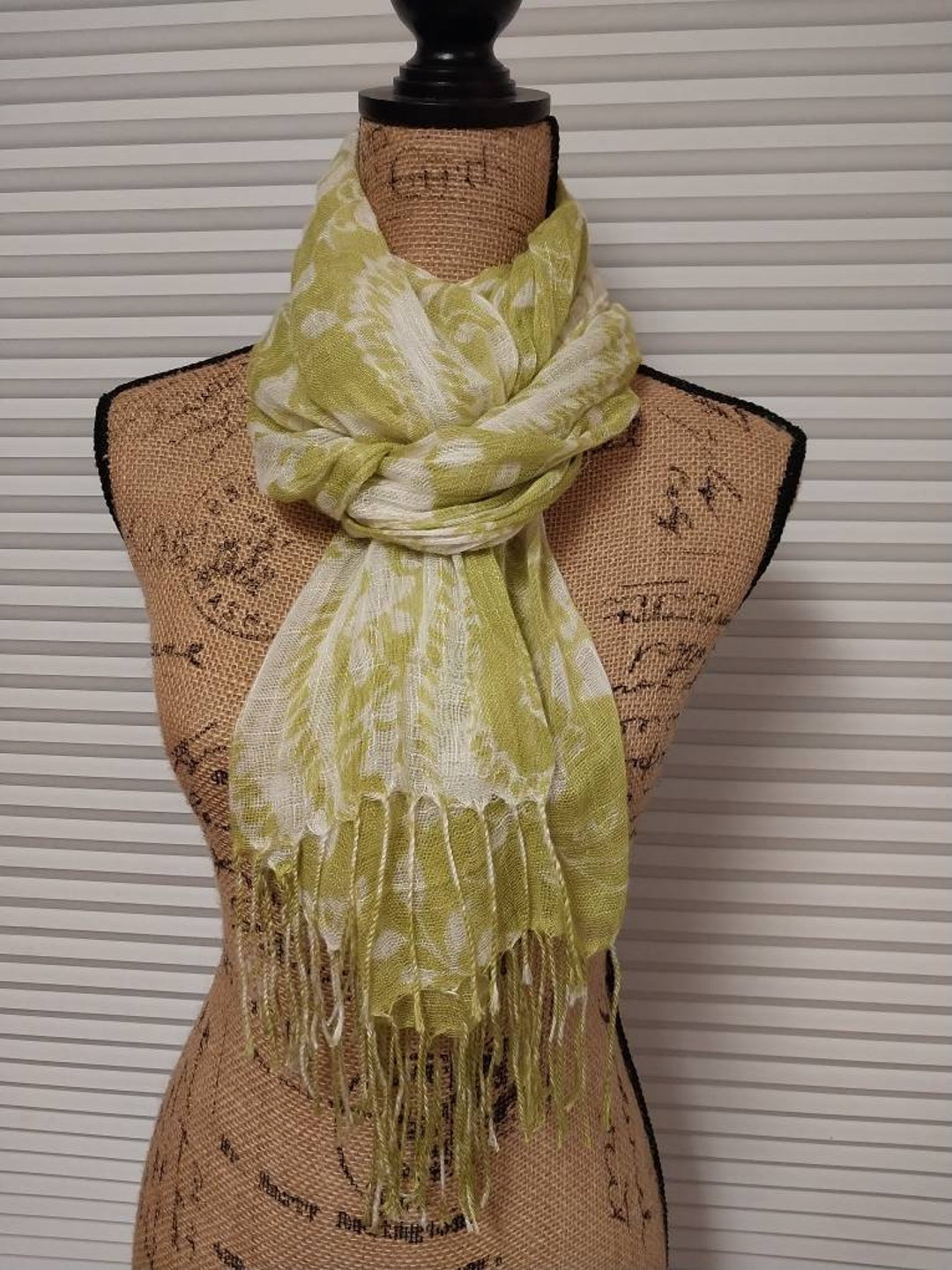 Neon Green and White Scarf With Fringe - Etsy