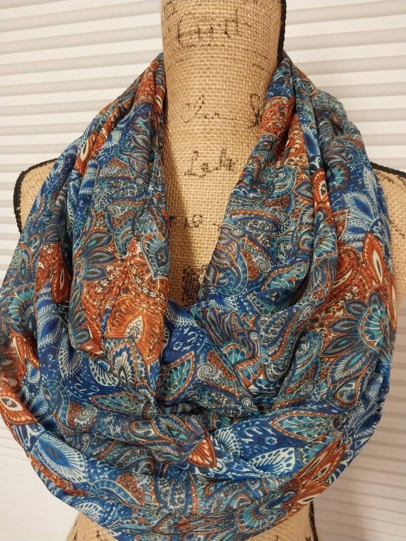 Beautiful Oversized Vintage Deep Blue and Burnt Orange Infinity Scarf ...