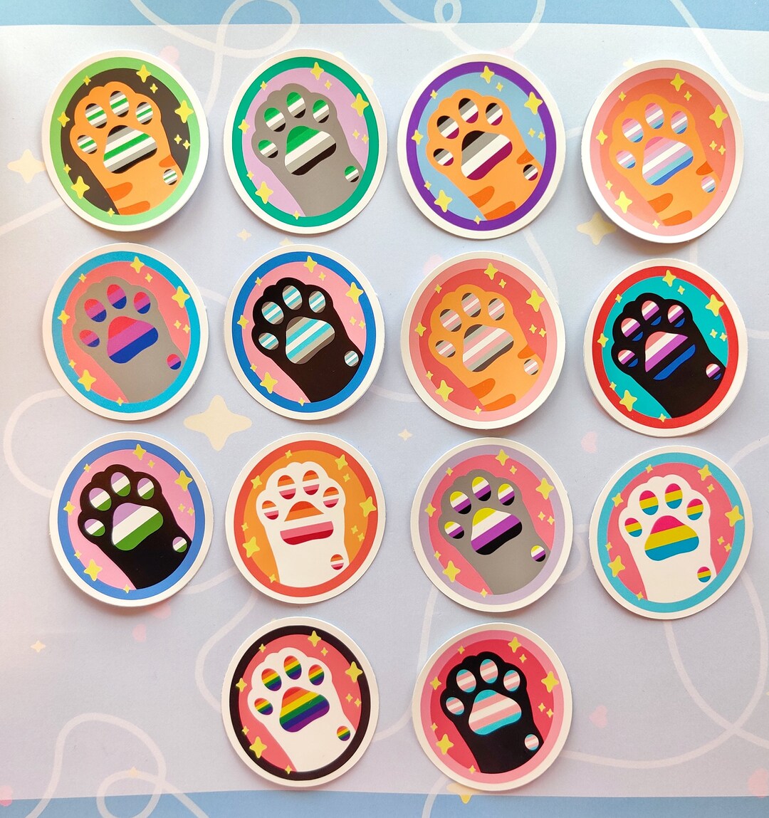 LGBTQIA LGBTQ Pride Flag Cat Paw Sticker, Cute Accessories and ...