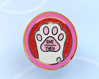 She/they Pronoun Hard Enamel Pin Badge Black and Gold or White and Gold ...