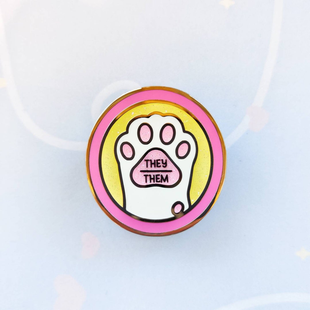They Them Pronoun Cat Paw Enamel Pin - Etsy