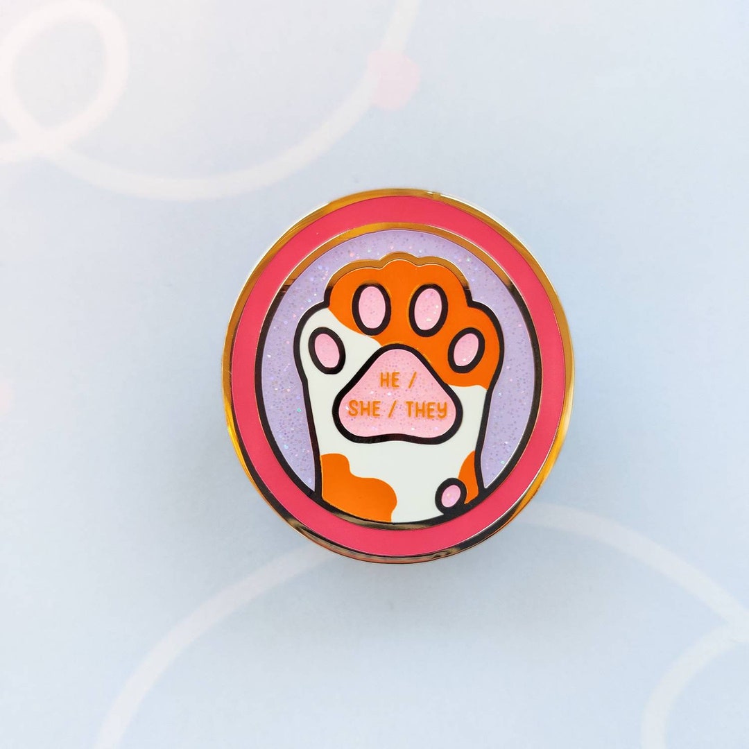 He She They Pronoun Cat Paw Enamel Pin - Etsy