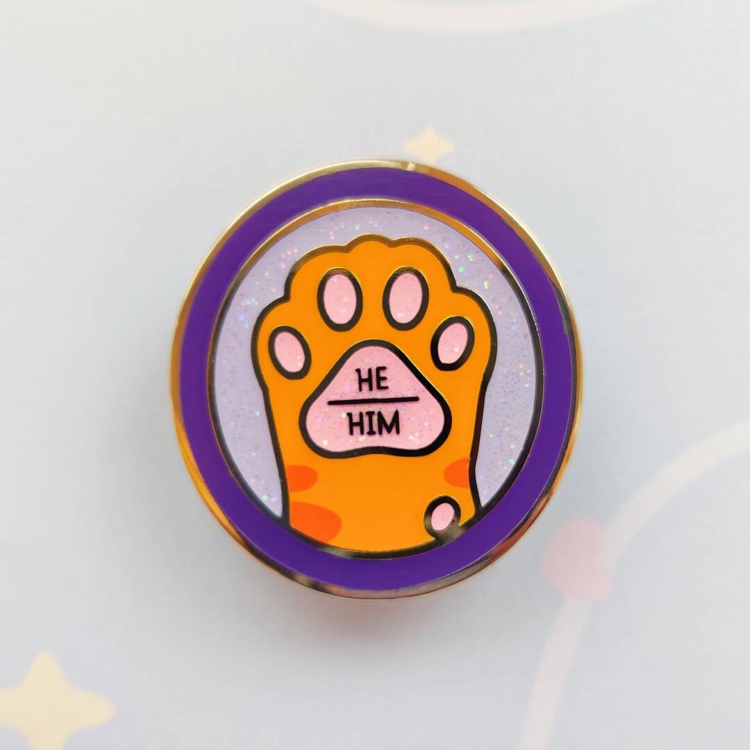 He Him Pronoun Cat Paw Enamel Pin - Etsy