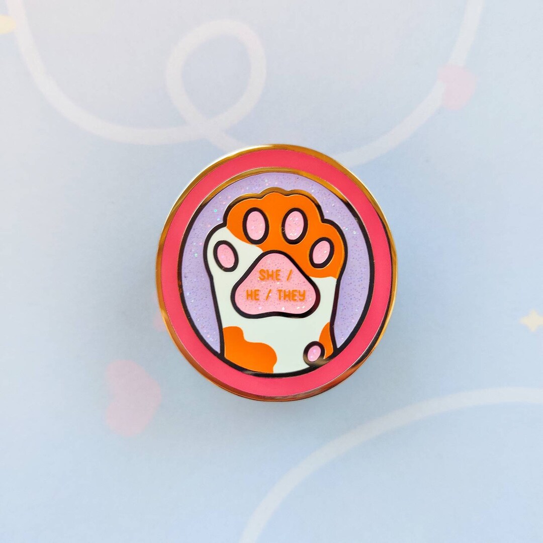 She He They Pronoun Cat Paw Enamel Pin - Etsy