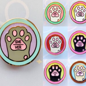 He They Pronoun Cat Paw Enamel Pin - Etsy