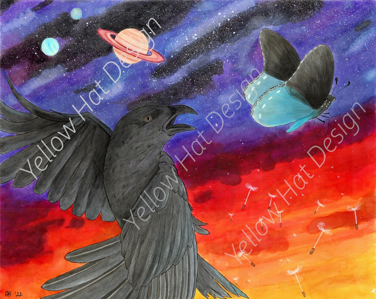 10x8 crow and Butterfly Art Print, Fantasy Art Print, Nature Art Print ...