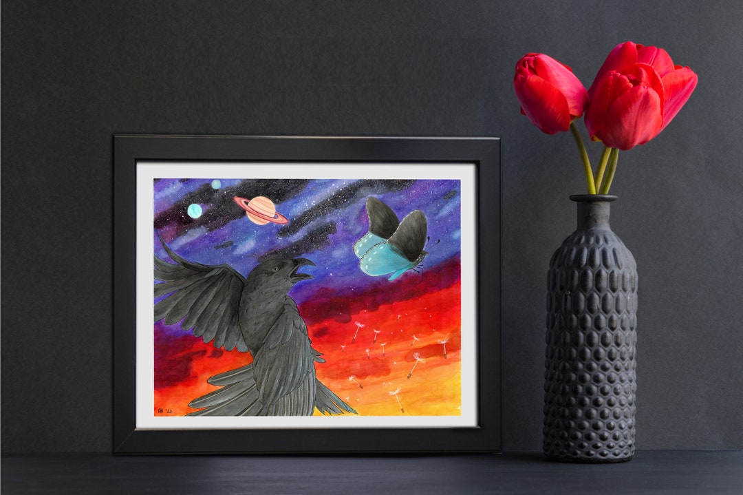 10"x8" "crow and Butterfly" Art Print, Fantasy Art Print, Nature Art ...