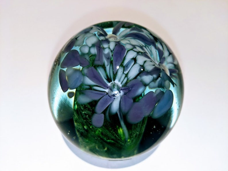 Irish Green Glass Paperweight Beautiful Flower Design | Etsy