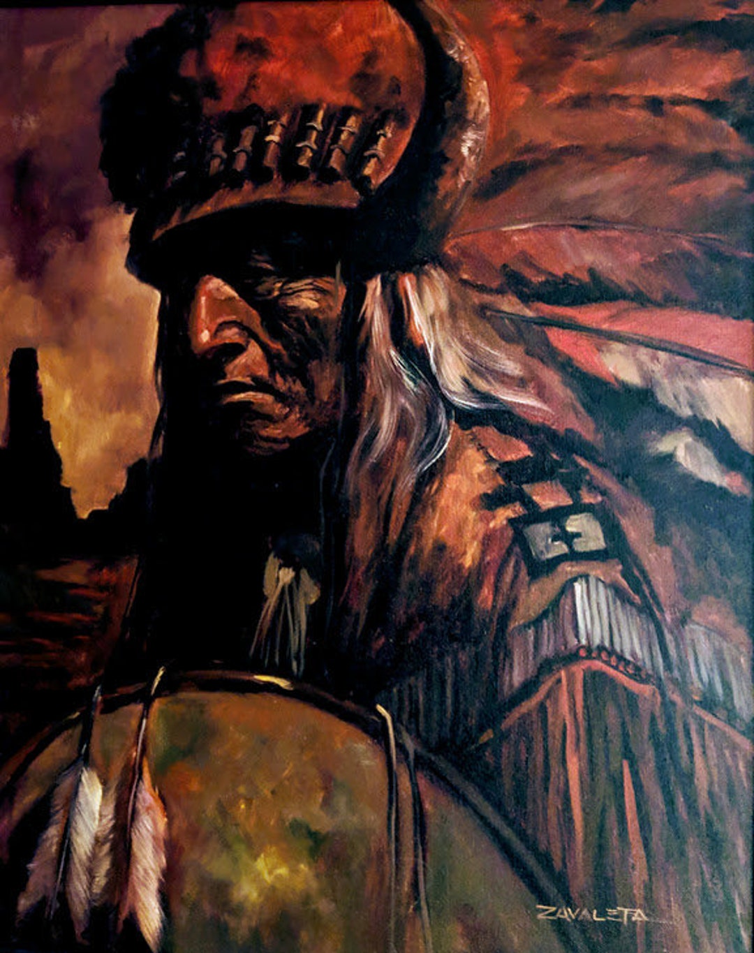 Original Oil Painting of Native American Chief by Zavaleta - Etsy