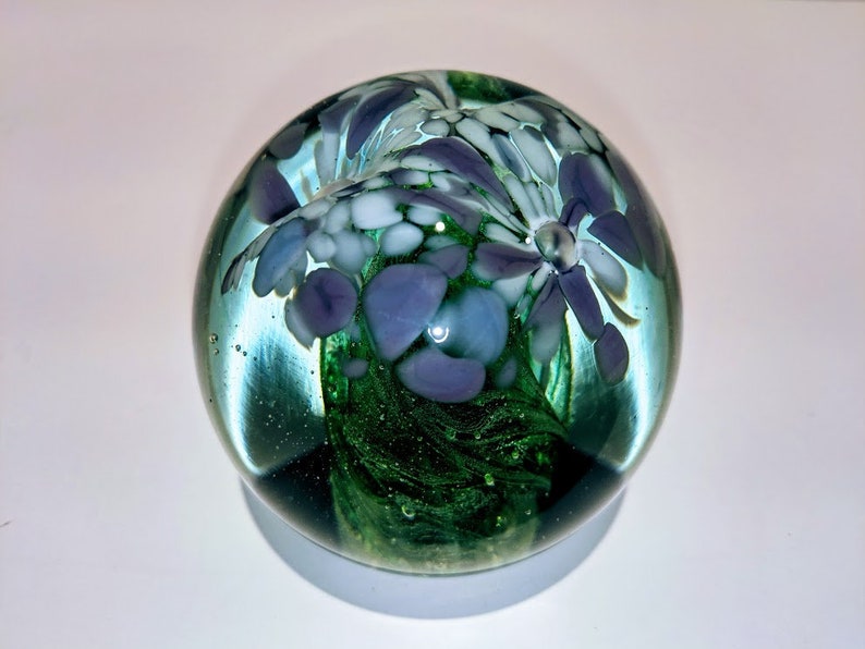Irish Green Glass Paperweight Beautiful Flower Design | Etsy