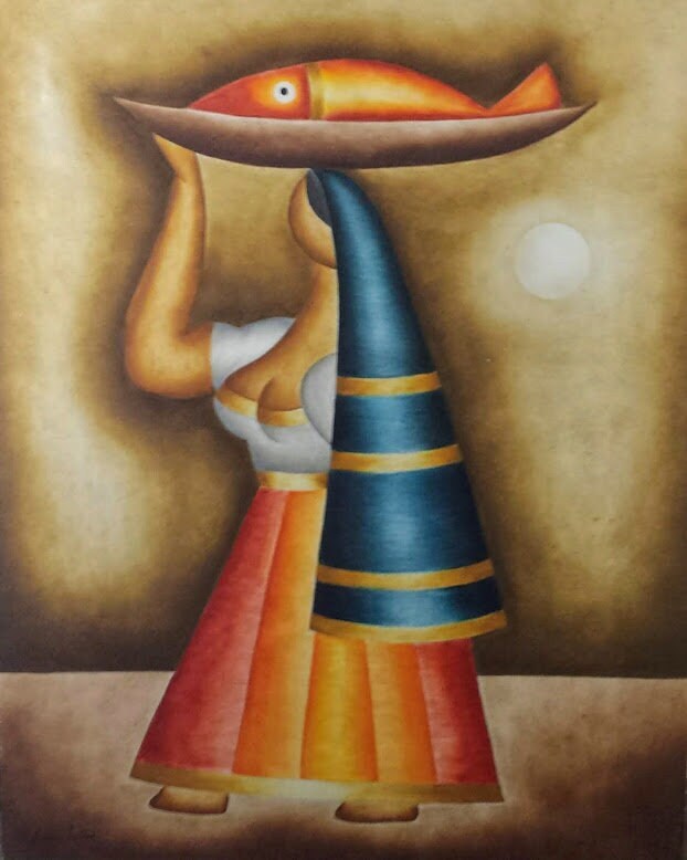 Gustavo Martinez Painting Mexican Cubism Woman With Fish - Etsy