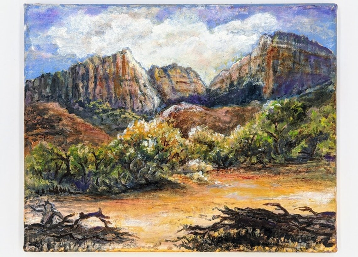 Pretty Veda Hale Painting of Mountain Bluffs and Wash - Etsy