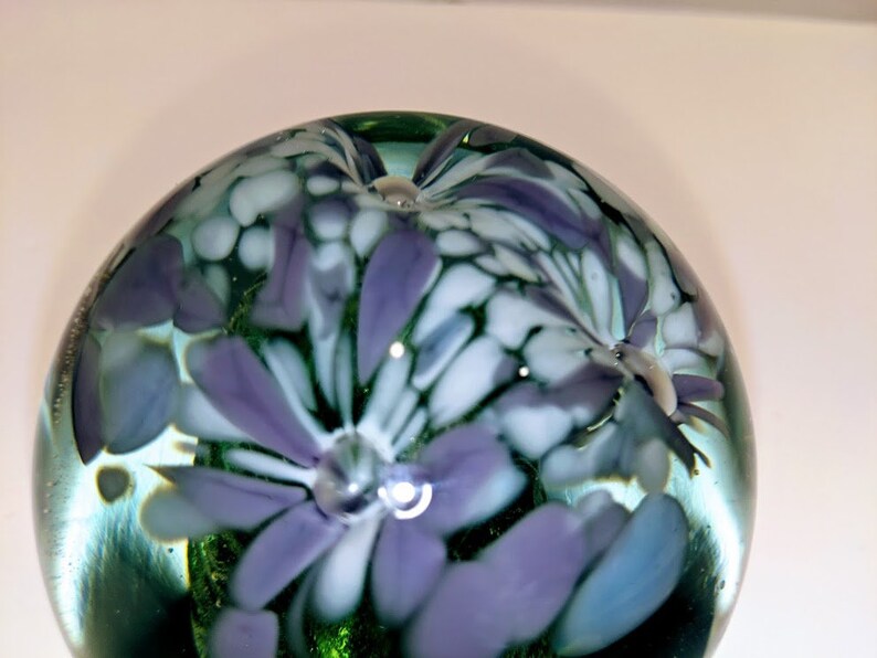 Irish Green Glass Paperweight Beautiful Flower Design | Etsy