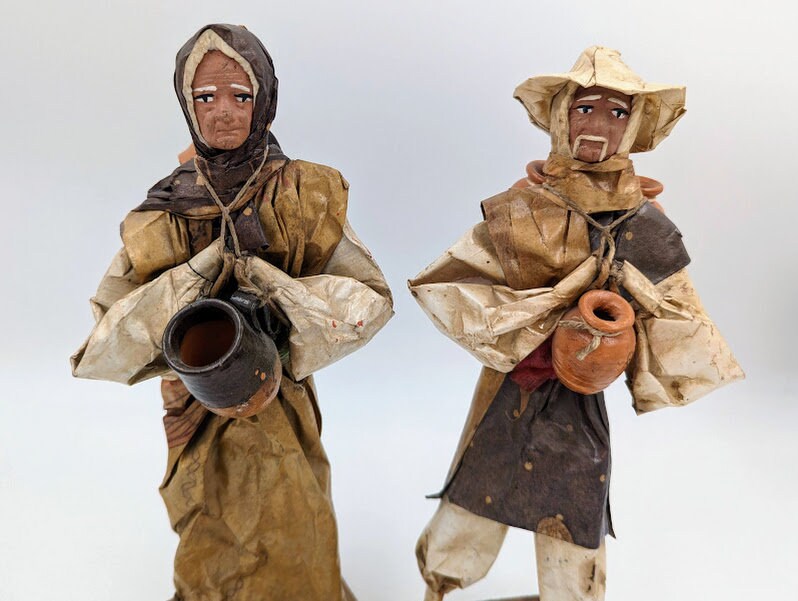 Pair of Mexican Folk Art Paper Mache Figures With Pottery - Etsy