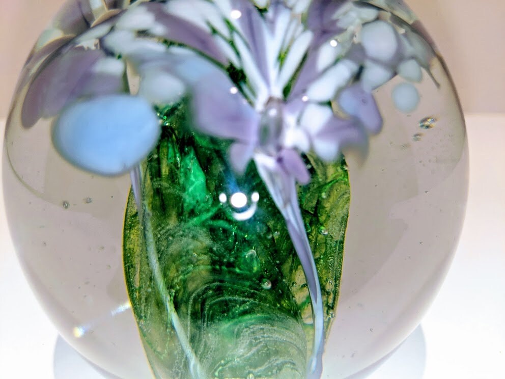 Irish Green Glass Paperweight Beautiful Flower Design | Etsy