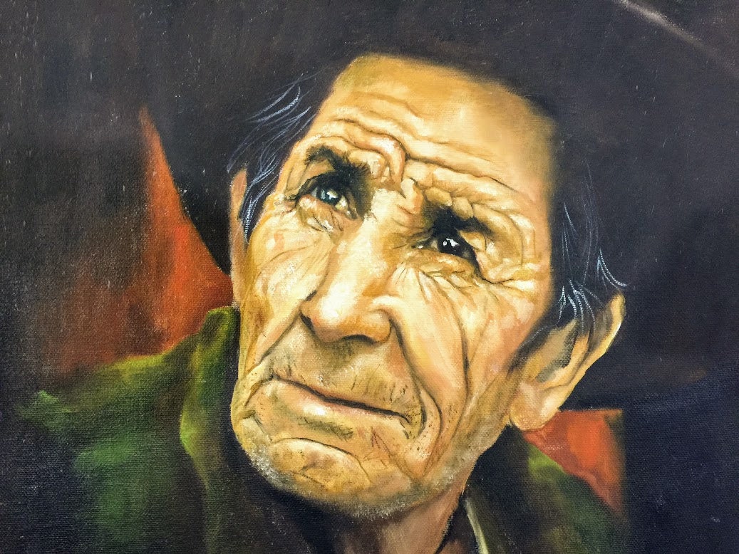 Original Cowboy Portrait Painting by Detha Watson 1973 - Etsy