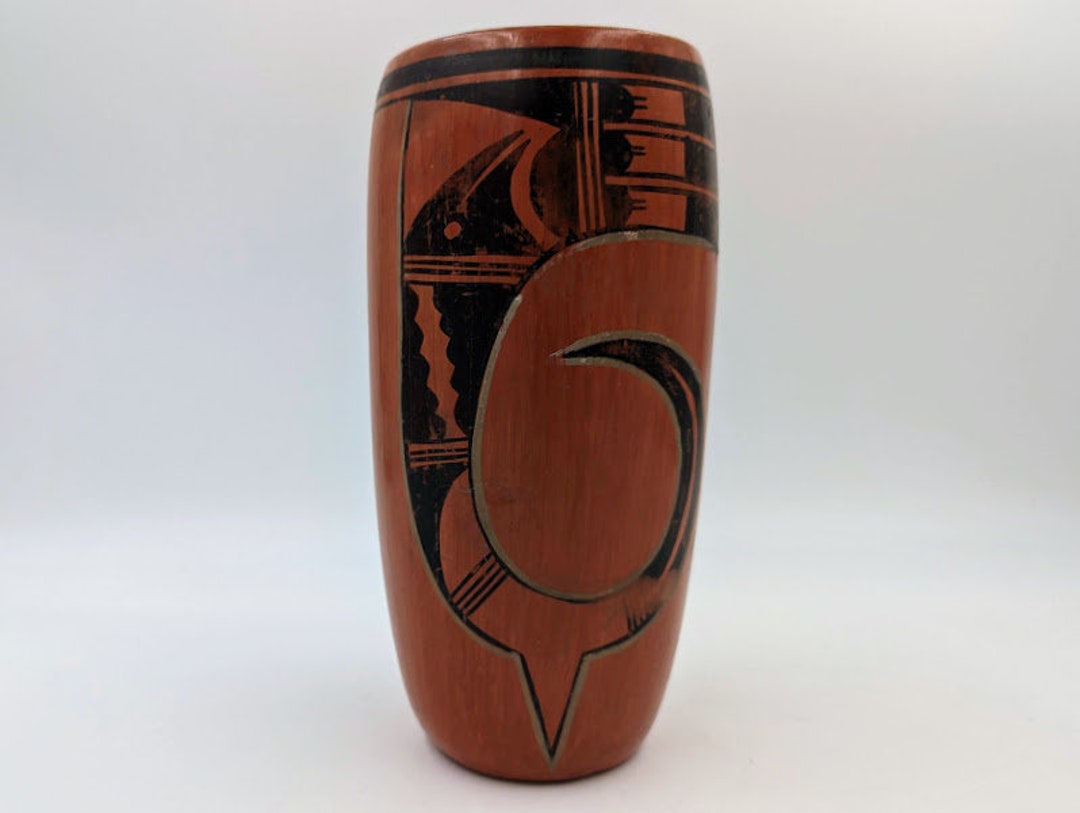 Impressive Red Hopi Pottery Cylinder Vase With Bird Designs - Etsy