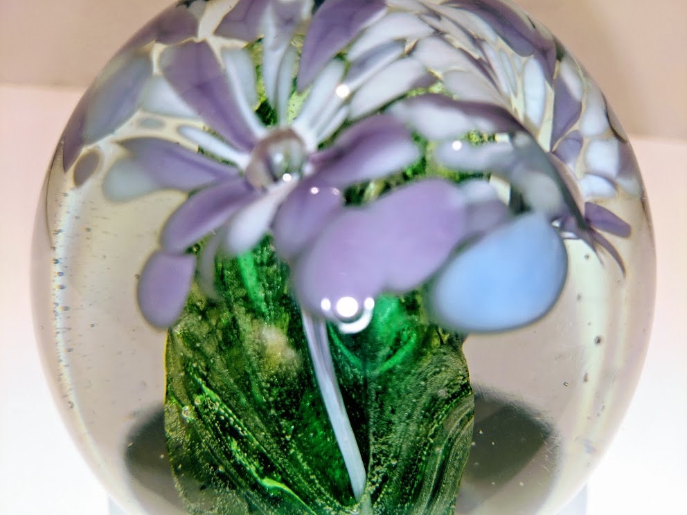 Irish Green Glass Paperweight Beautiful Flower Design | Etsy