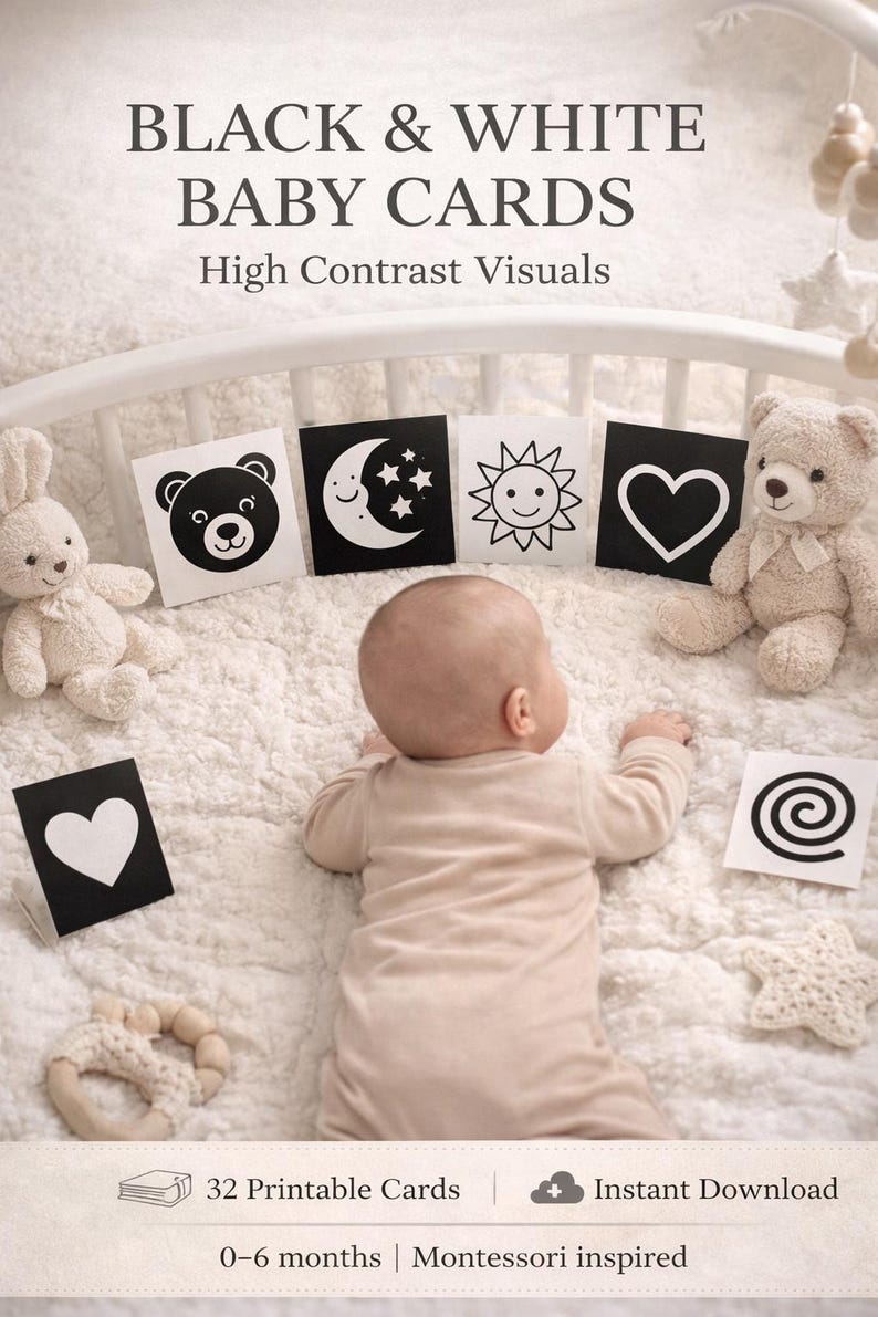 High Contrast Baby Cards Printable | Black & White Newborn Visual ...
