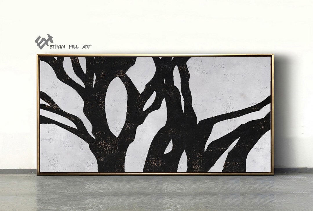Horizontal Abstract Tree Painting, Original Artwork Canvas Painting ...