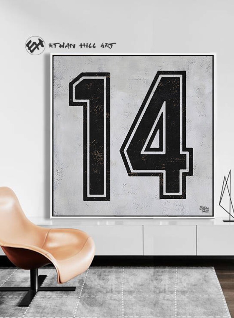 Black and White favorite numbers Lucky number 14 Painting | Etsy