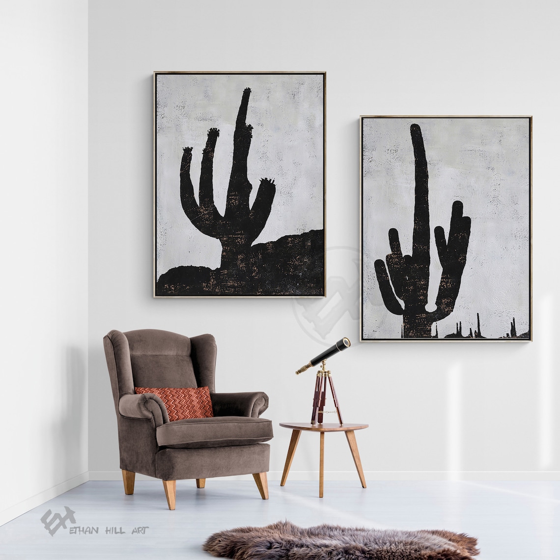 Set of 2 Cactus Painting Large Canvas Wall Art Abstract - Etsy