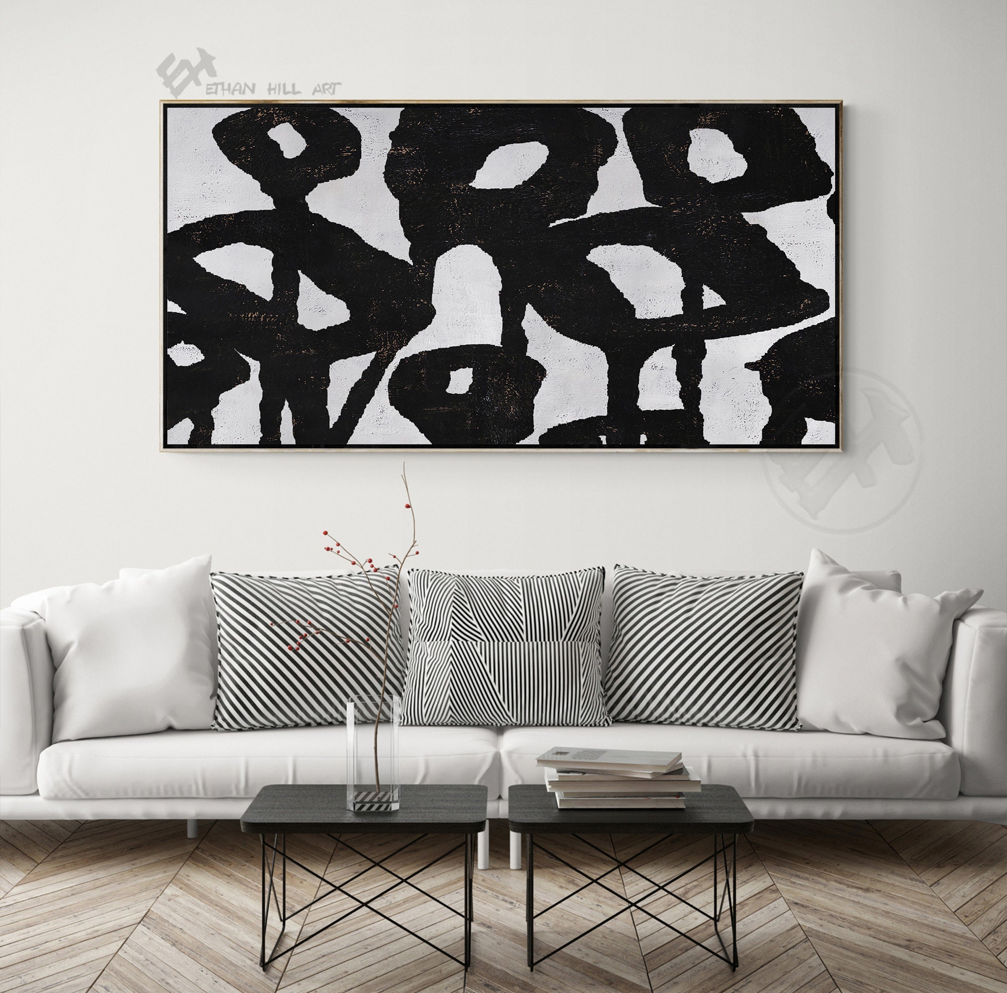 Ethan Hill Art H235P Large abstract flower painting horizontal wall art ...