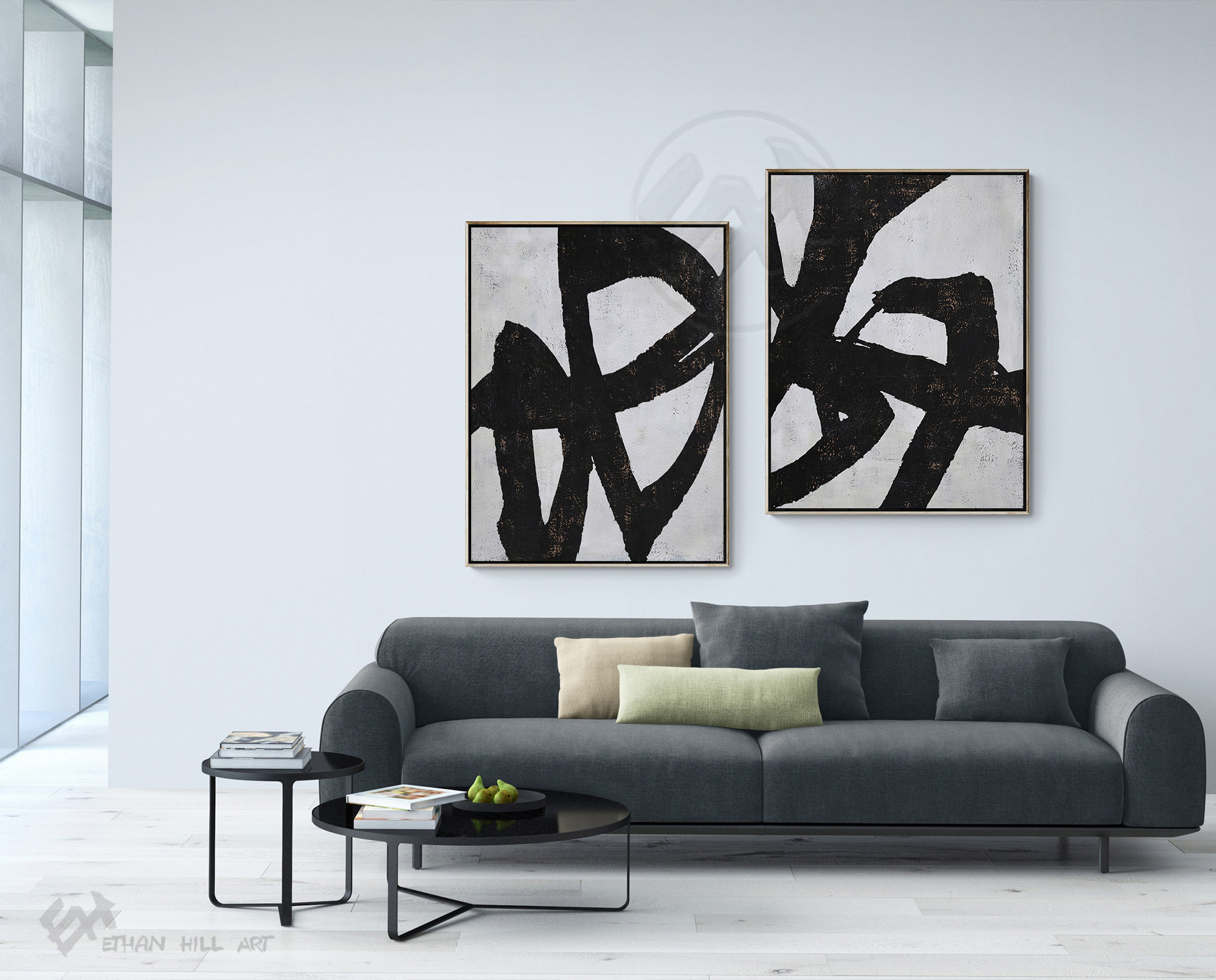 Oversized Set of 2 Abstract Wall Art Large Paintings on - Etsy
